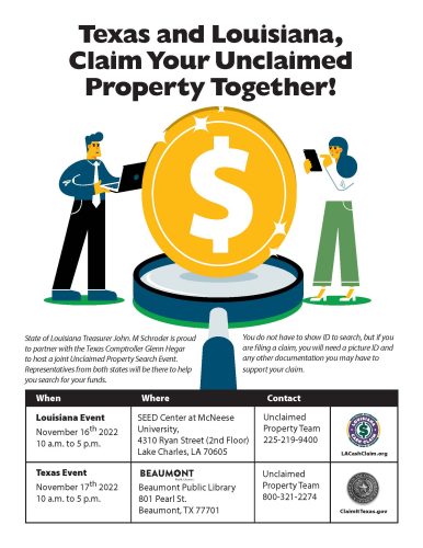Treasurer Schroder announces first-ever LA-TX Unclaimed Property ...